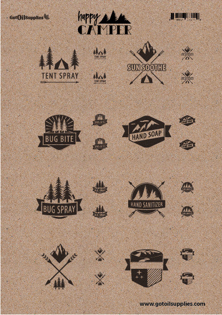 Happy Camper Essential Oil Proof Label Sheets For Camping And Survival ...